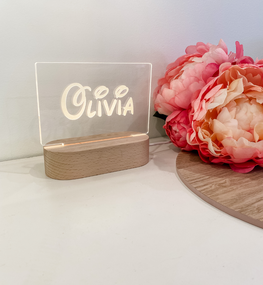 Personalised LED Timber Base Night Light – 360 Production House